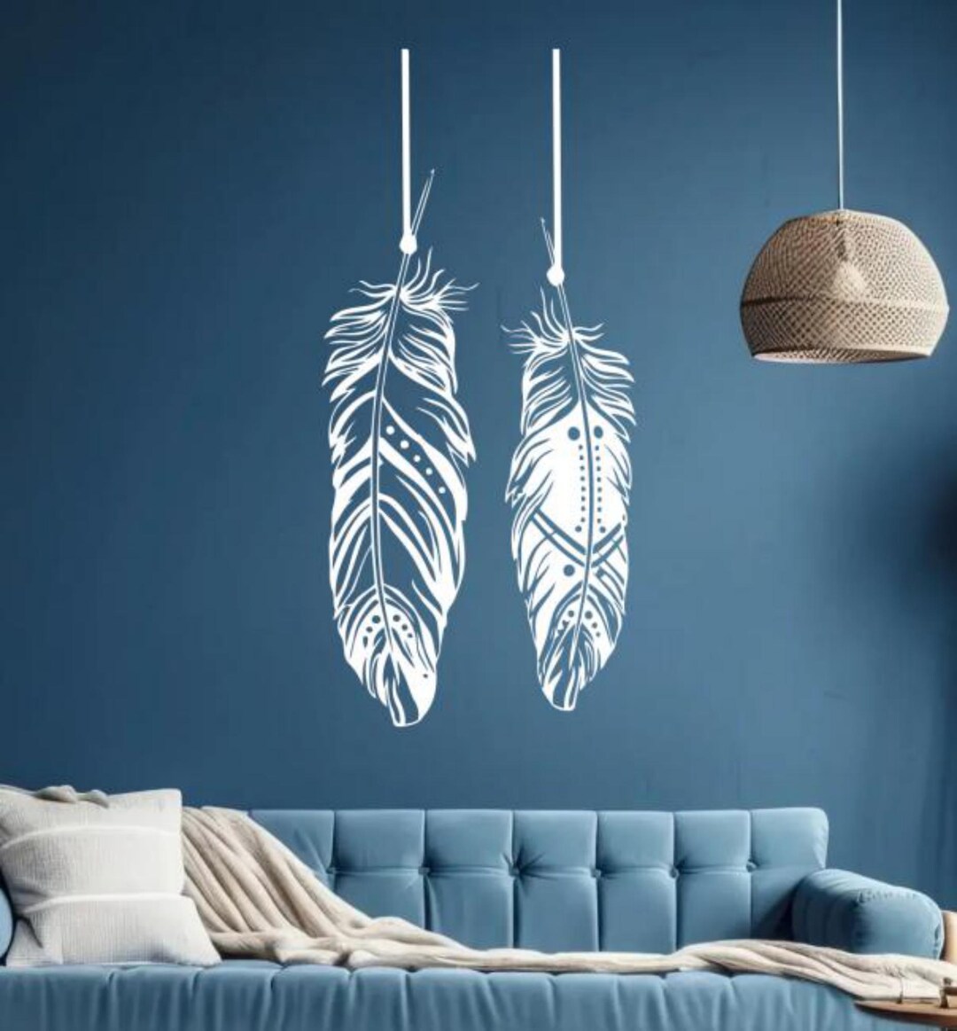 Feather Wall Decal Vinyl Sticker Bedroom Wall Art Living Room Wall ...