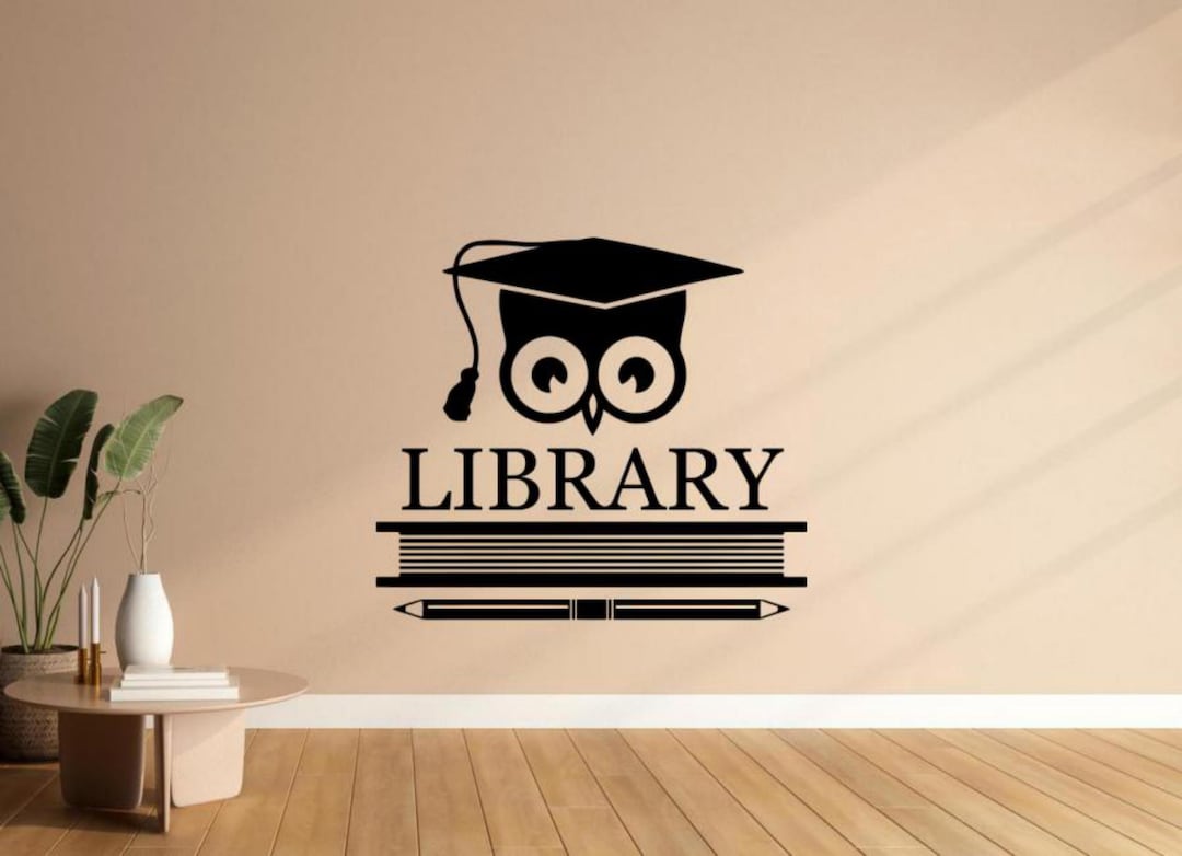 Library Wall Decal Vinyl Sticker Owl Sign Reading Room Wall Art Logo ...