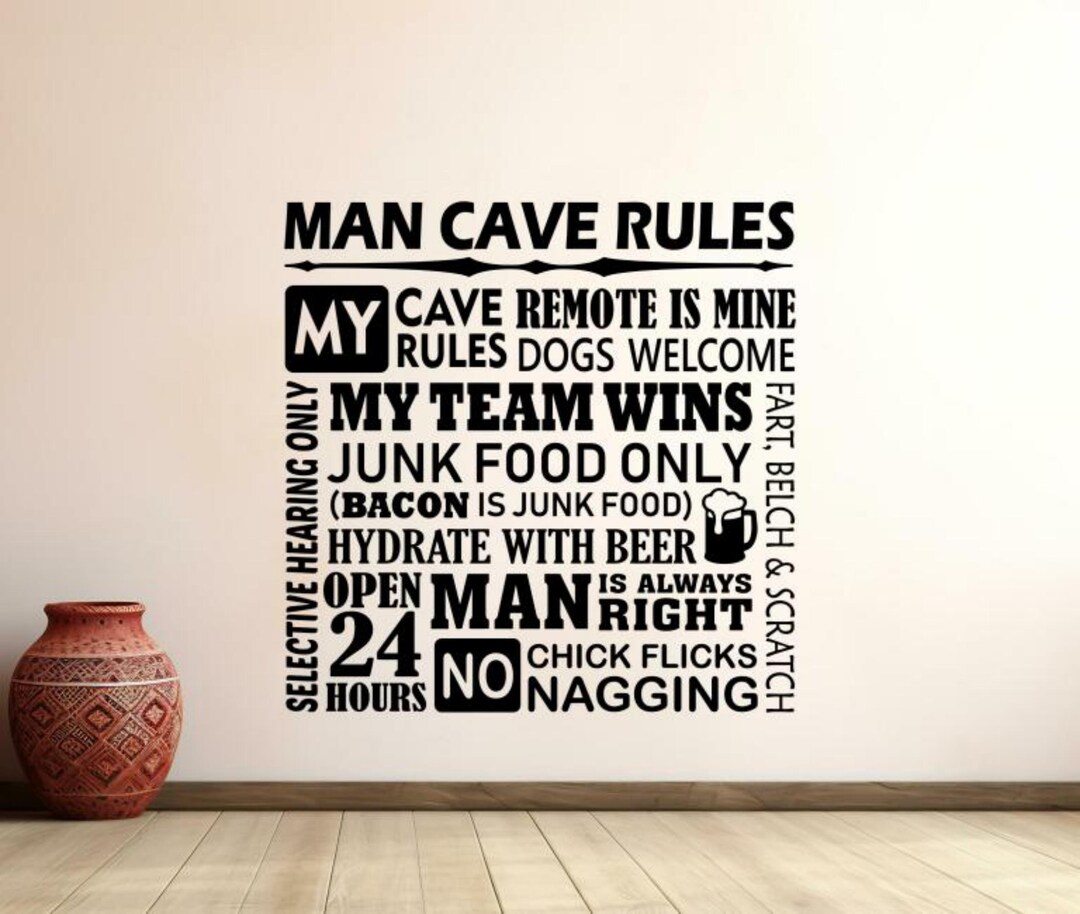 Man Cave Wall Decal Vinyl Sticker Man Cave Rules Wall Art Sign Funny ...