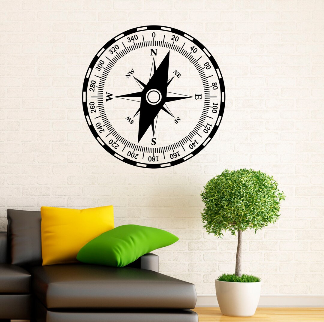Compass Wall Decal Compass Rose Vinyl Sticker Navigation Home Interior ...