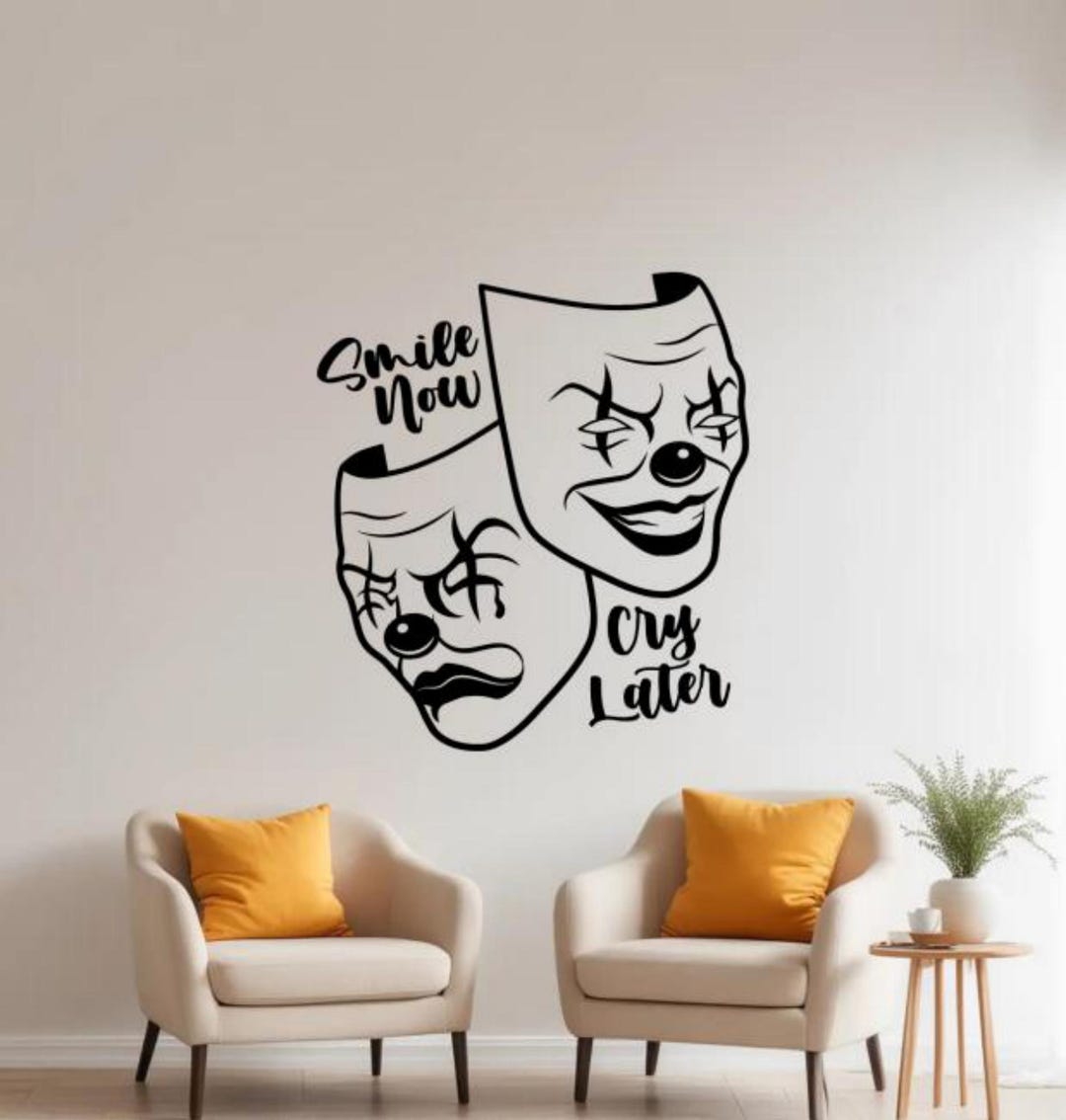 Smile Now Cry Later Wall Decal Vinyl Sticker Comedy Tragedy Masks ...