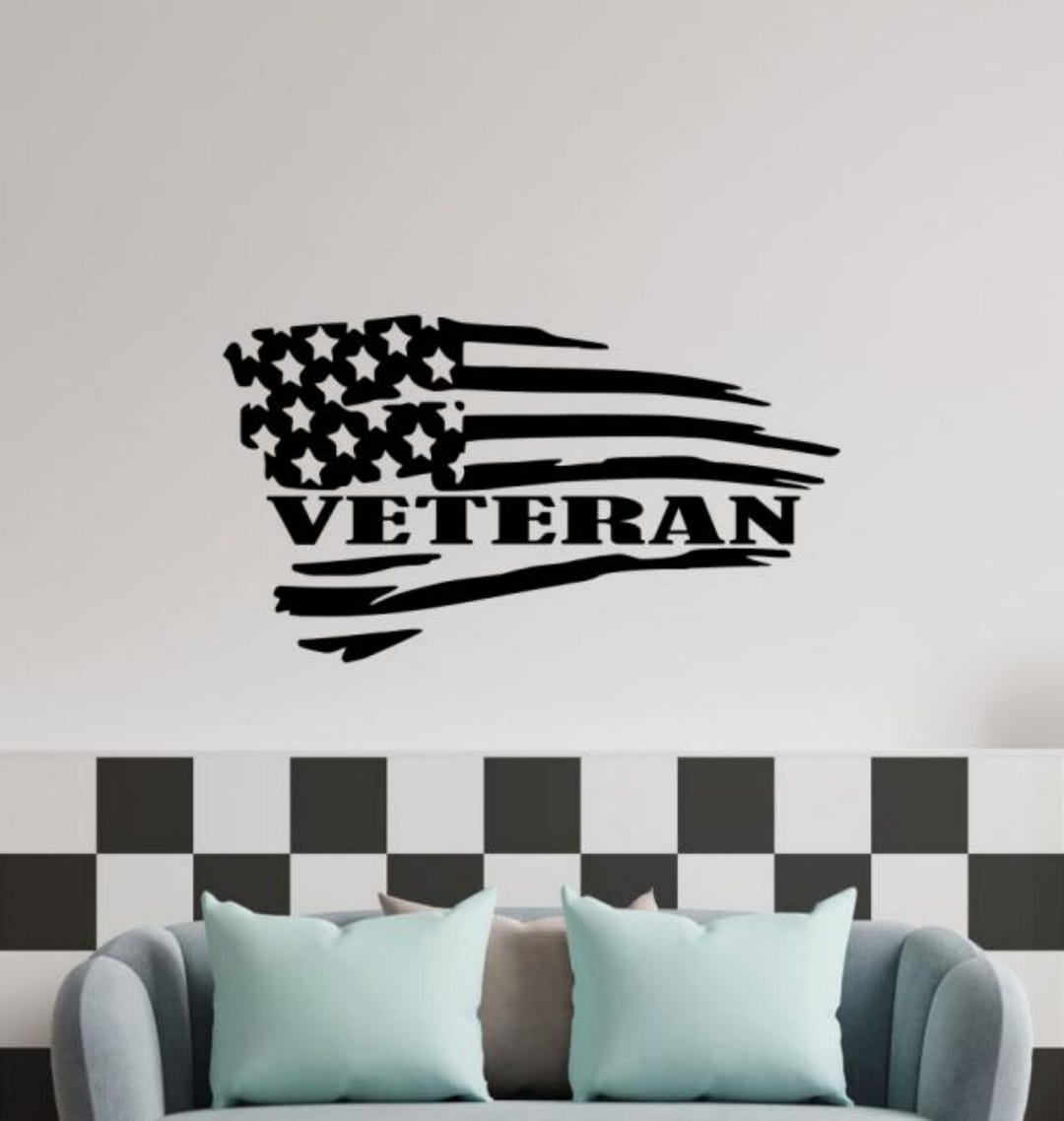US Flag Veteran Wall Decal Vinyl Sticker Distressed American Flag Wall ...