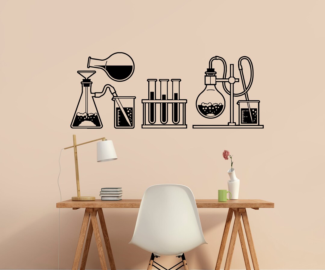 Chemical Laboratory Wall Decal Glass Flasks Vinyl Sticker Home ...