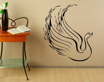 Swan Reed Wall Decal Vinyl Stickers Waterbird Flying Animal | Etsy