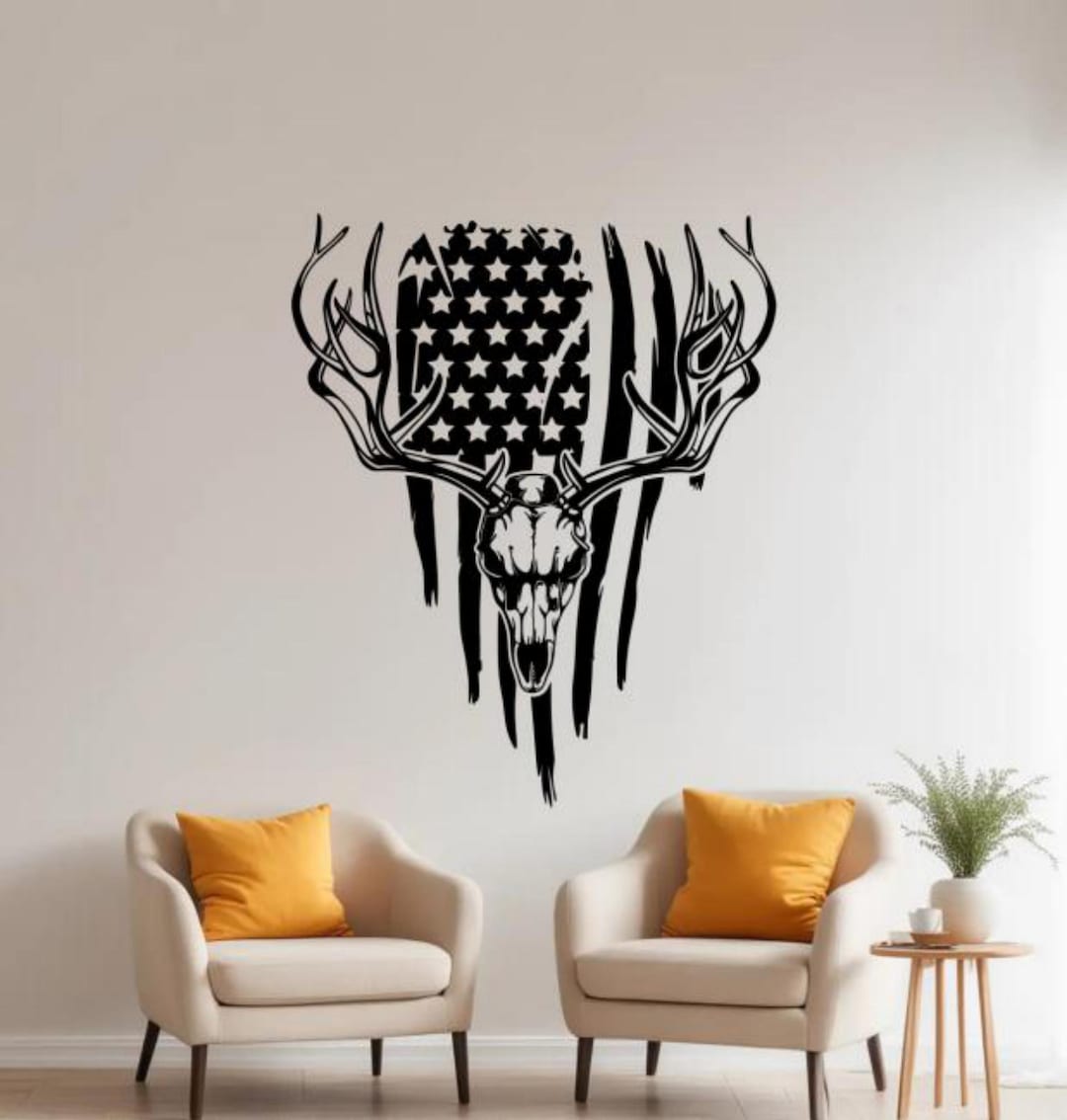 Deer Skull Flag Wall Decal Vinyl Sticker US Deer Hunting Wall Art Buck ...
