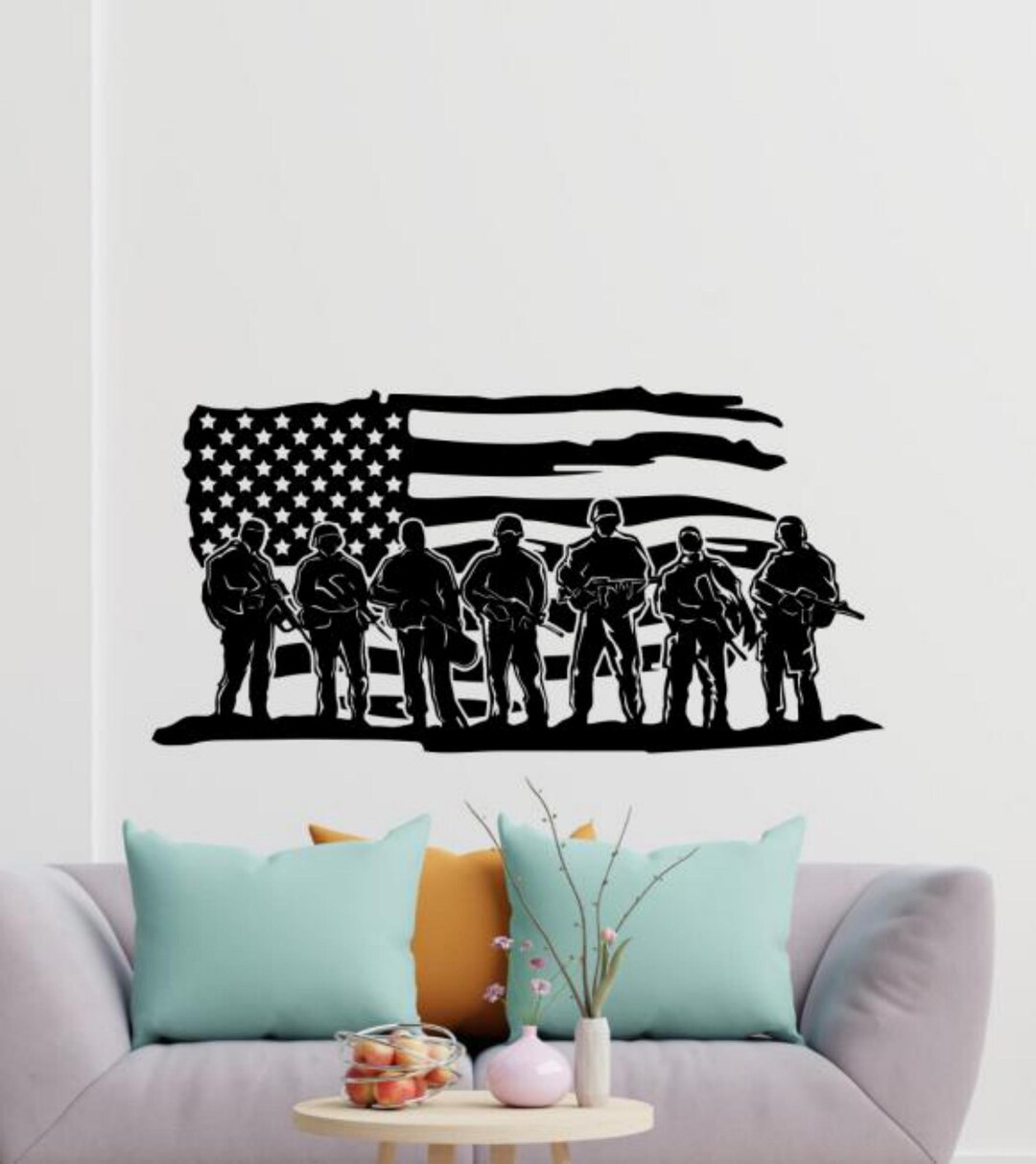 US Soldiers American Flag Wall Decal Vinyl Sticker Veteran Flag Wall ...
