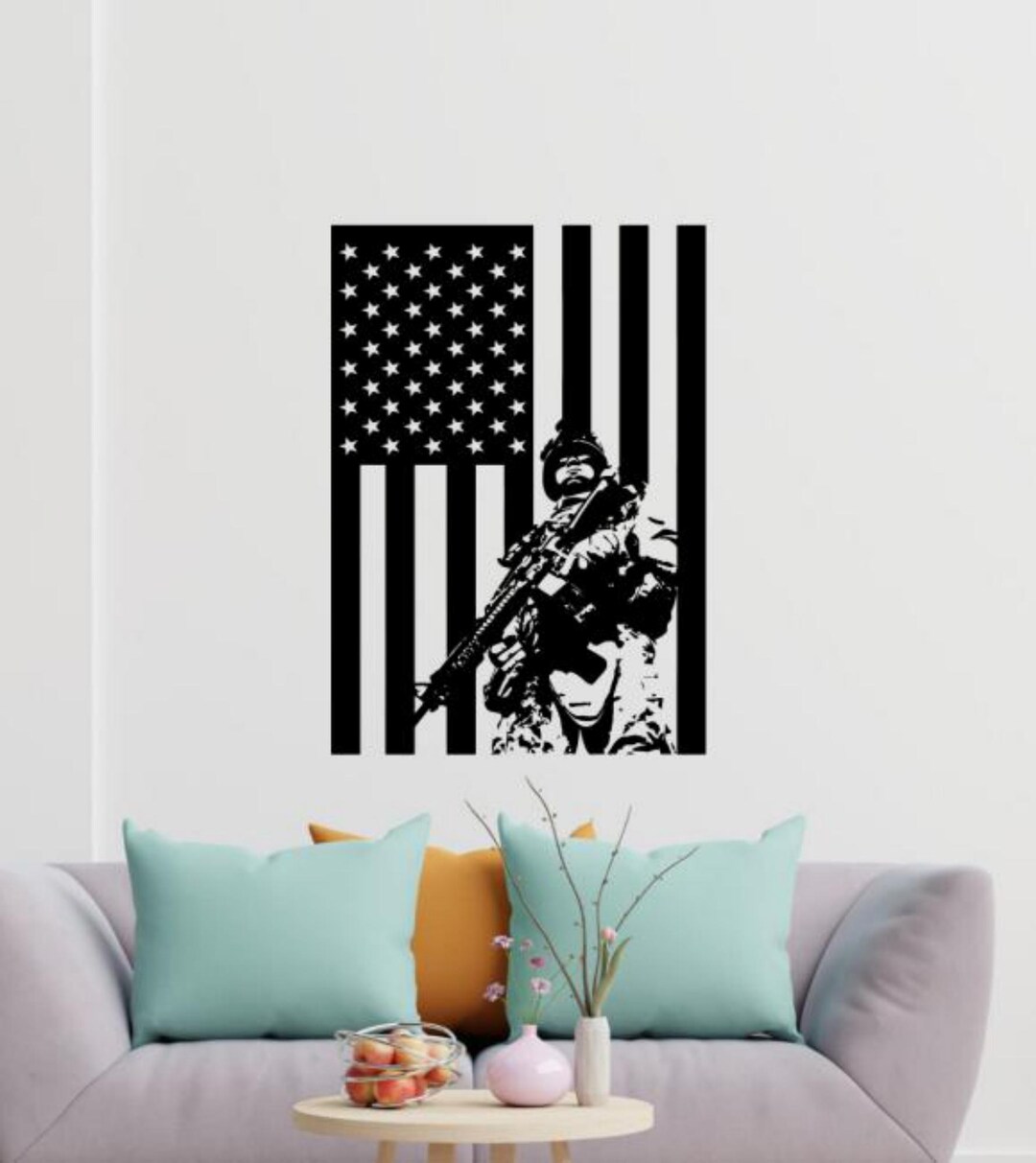 US Soldier American Flag Wall Decal Vinyl Sticker Veteran US Flag Wall ...