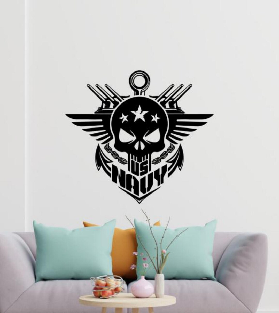 US Navy Wall Decal Vinyl Sticker Seal Logo Navy Skull Wall Art Army Sign Military Decor Veteran ...