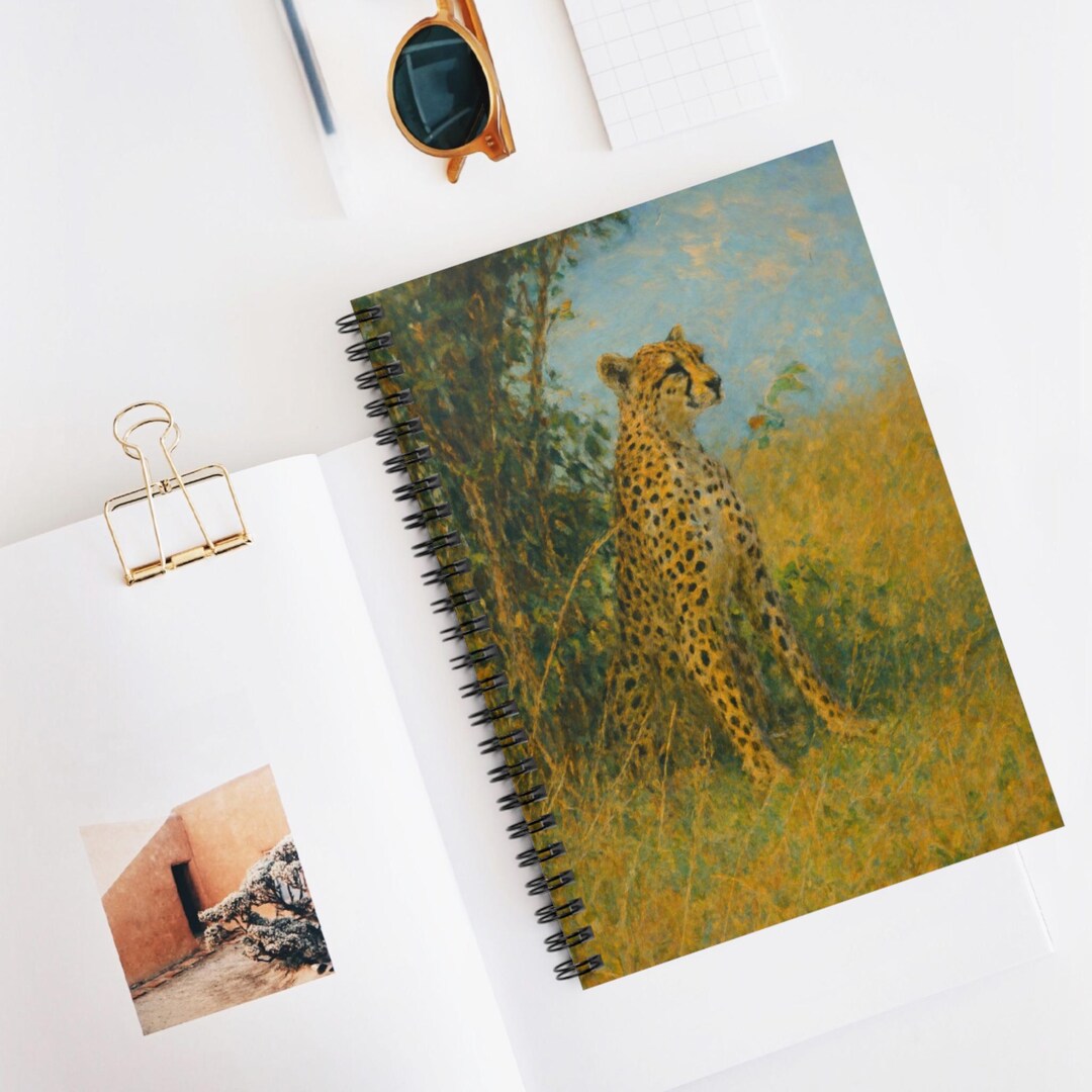 Cheetah in Grass Spiral Notebook, Cheetah Painting 1 by M. Laplante ...