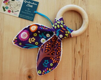 Cotton and Terry Cloth Baby Crinkle Teether With Maple Teething Ring ...