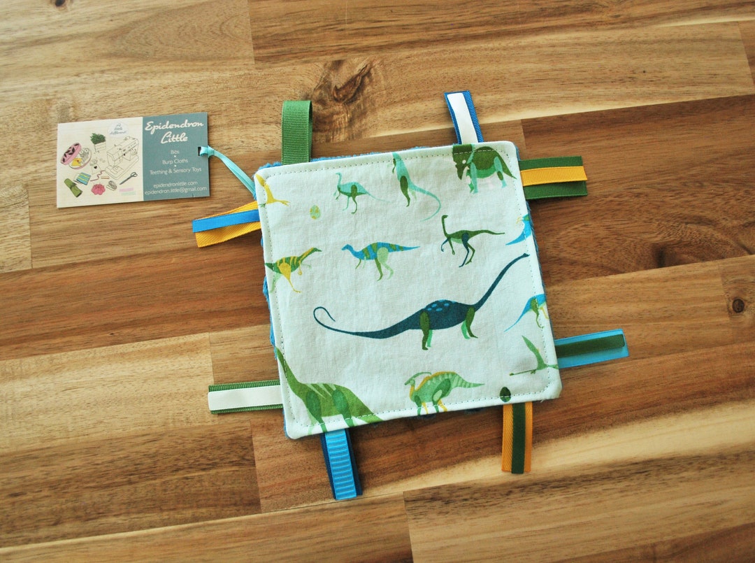6-inch Dinosaurs Baby Crinkle Square / Sensory Toy With Ribbon Tags and ...