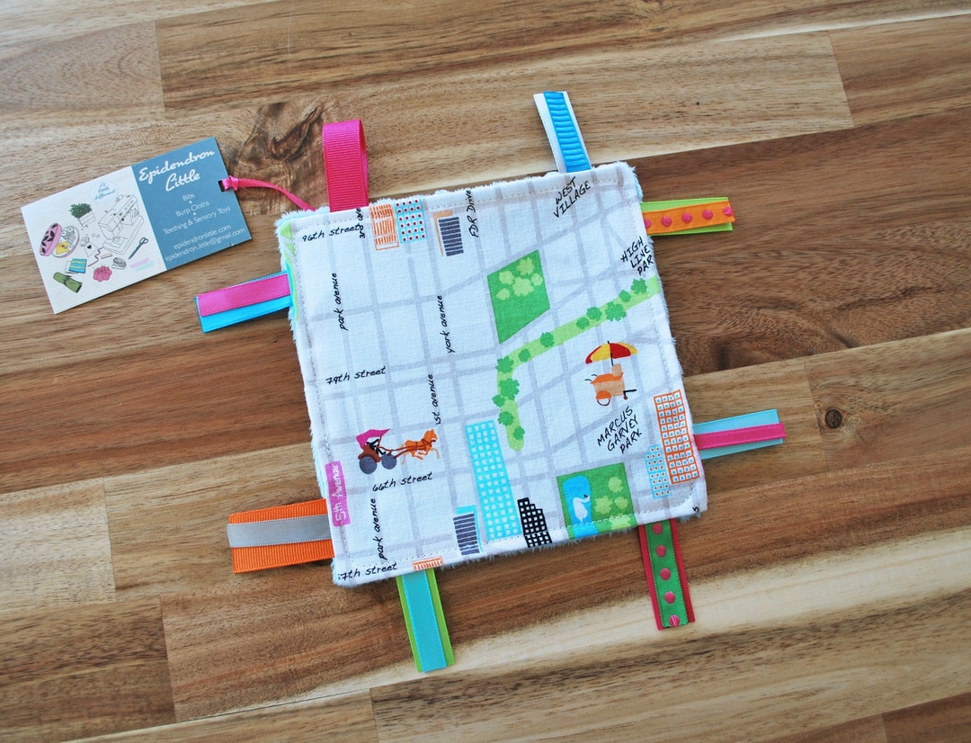 6-inch New York City Map Baby Crinkle Square / Sensory Toy With Ribbon ...