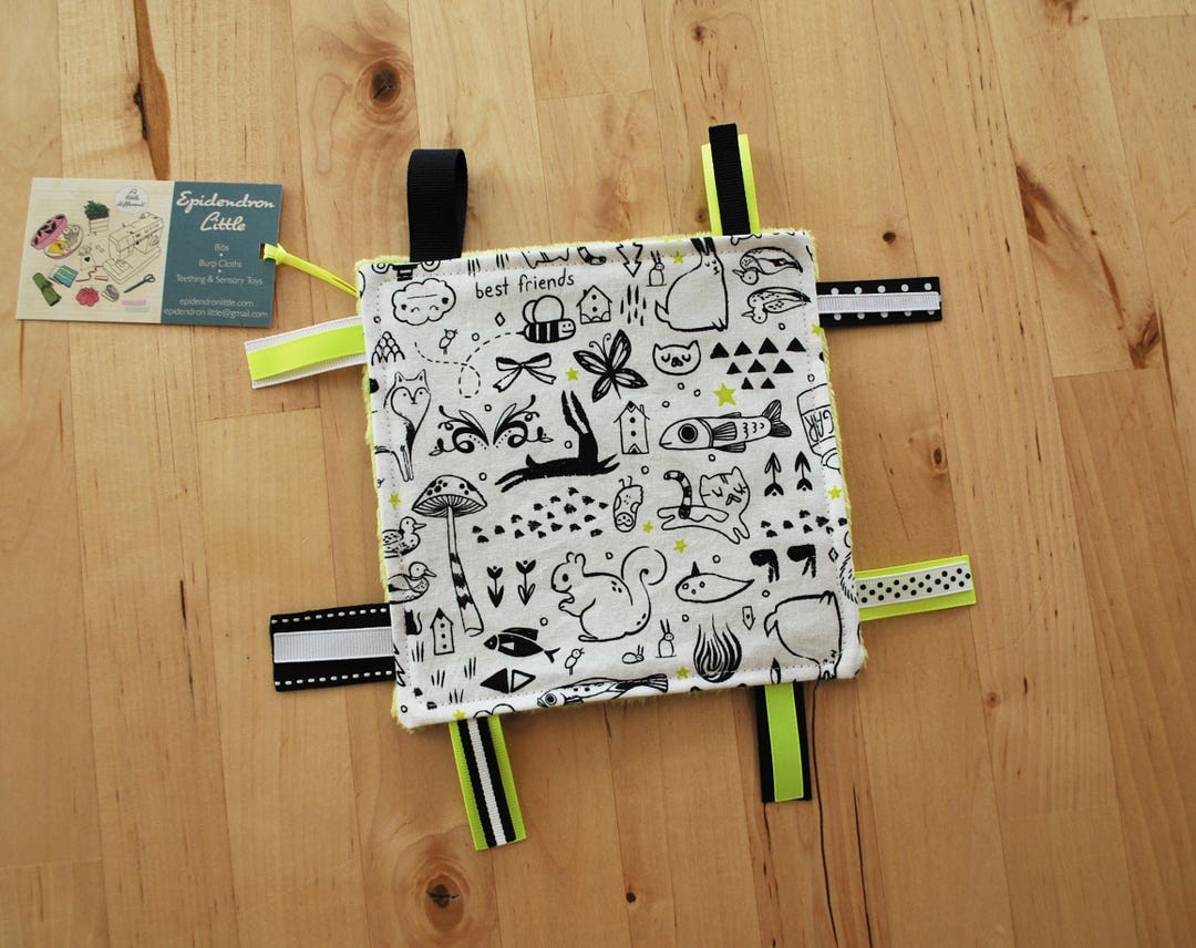 6-inch Black and White Doodles Baby Crinkle Square / Sensory Toy With ...