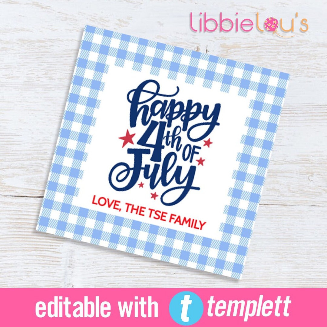 Printable Happy Fourth of July Gift Tag Blue Editable Gift - Etsy