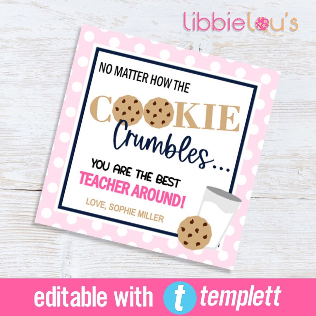 Cookie Crumble Best Teacher Gift Tag Pink Editable Printable - Etsy