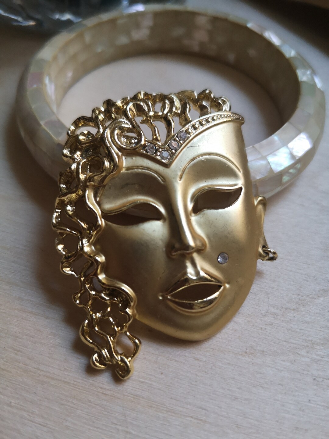 Enamel Brooch Gilded Carnival Mask • Vintage Vintage Brooch Costume ...