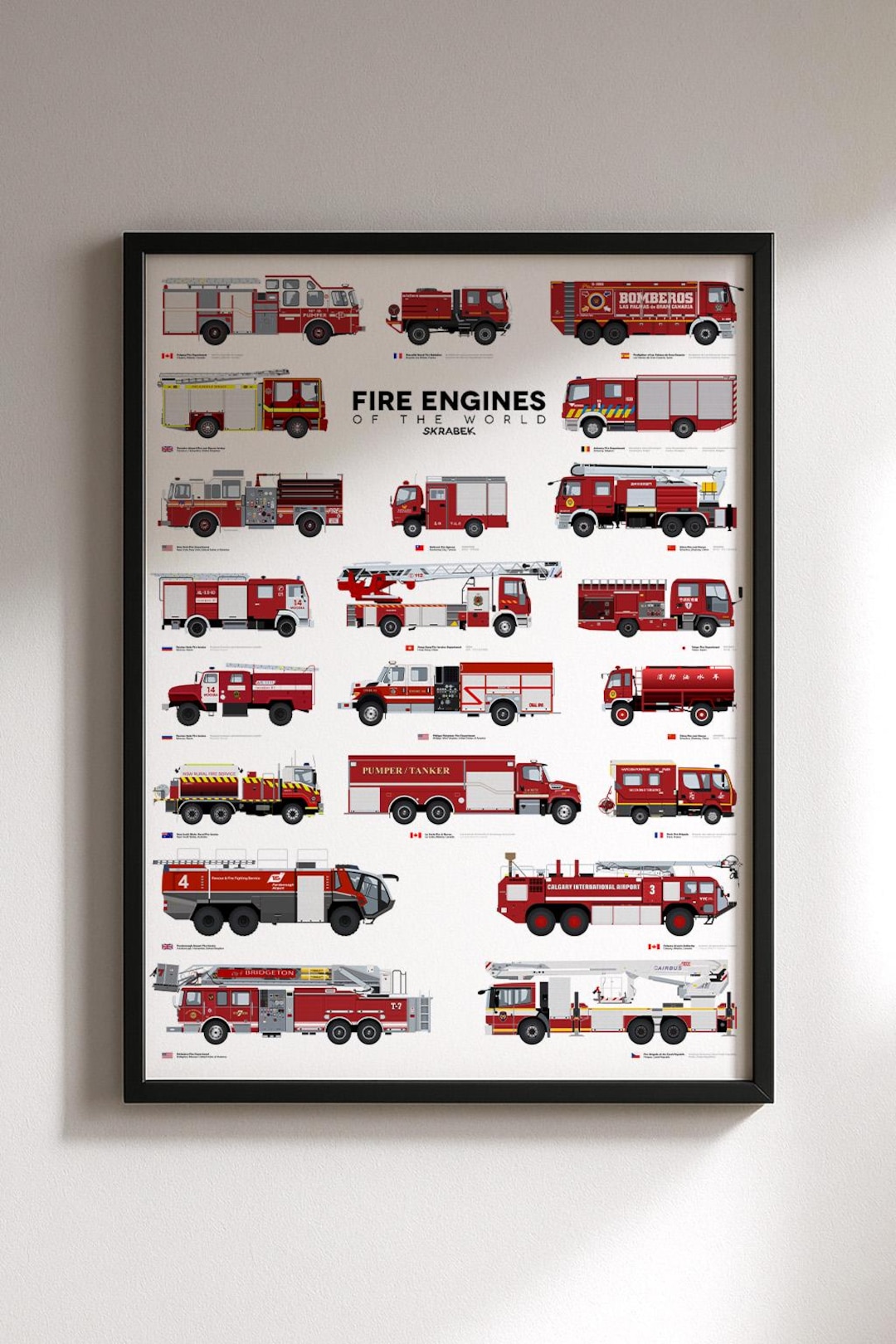 Fire Truck Wall Art for Kids Room Educational Firefighter Poster Fire ...