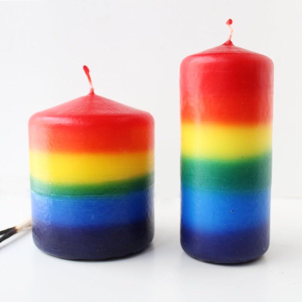 Rainbow Pillar Candle - Etsy