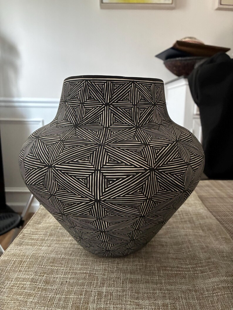 Sharon Stevens (1960- ) Acoma Pottery Geometric Pattern Black & White ...
