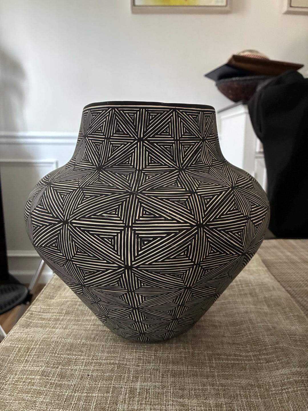 Sharon Stevens (1960- ) Acoma Pottery Geometric Pattern Black & White ...
