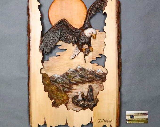 Bald Eagle With Baby Carving Wooden Bird Hand Made Gift - Etsy