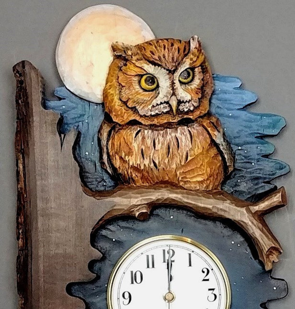 Clock with Copper Owl Hand Carved in Limewood with Natural | Etsy