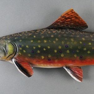 Wood Carved Fish Brook Trout Carved Fishing Gift by Vladimir Davydov ...