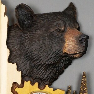 Wooden Clock Black Bear in Nature Handcarved in Tilia With Bark, Home ...