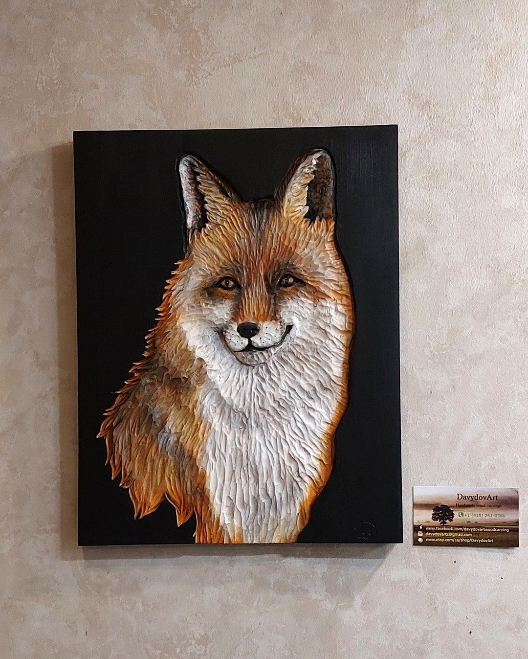 Fox Wood Sculpture Relief Hand Carved Painted With Acrylics - Etsy UK