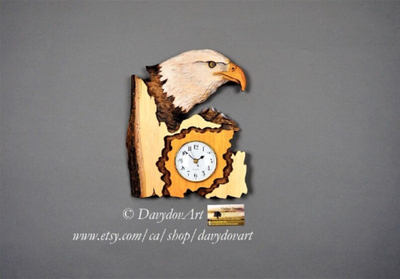 Clock With Eagle Hand Carved on Wood Carving With Time and | Etsy