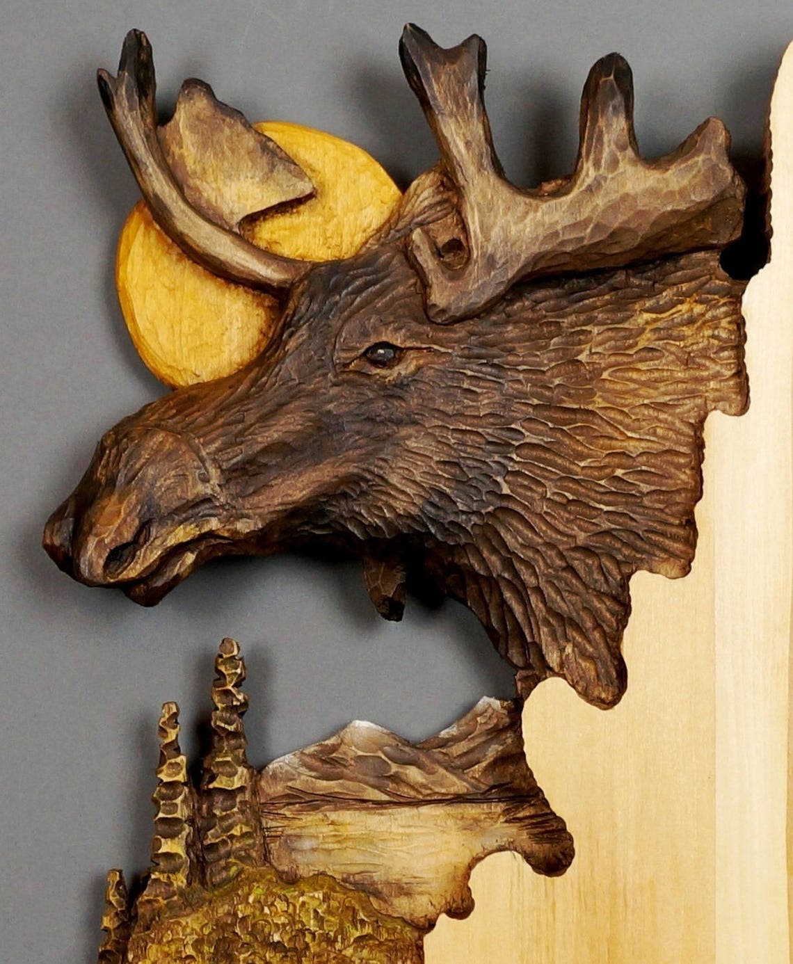 Anniversary Gift Moose Carved on Wood Wood Carving for Cabin Hand Made ...