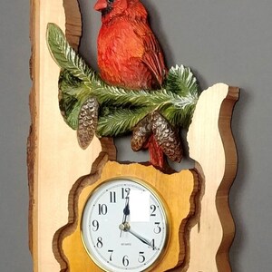 Wooden Realistic Red Cardinal With Clock, Gift Hand Carved Bird for ...