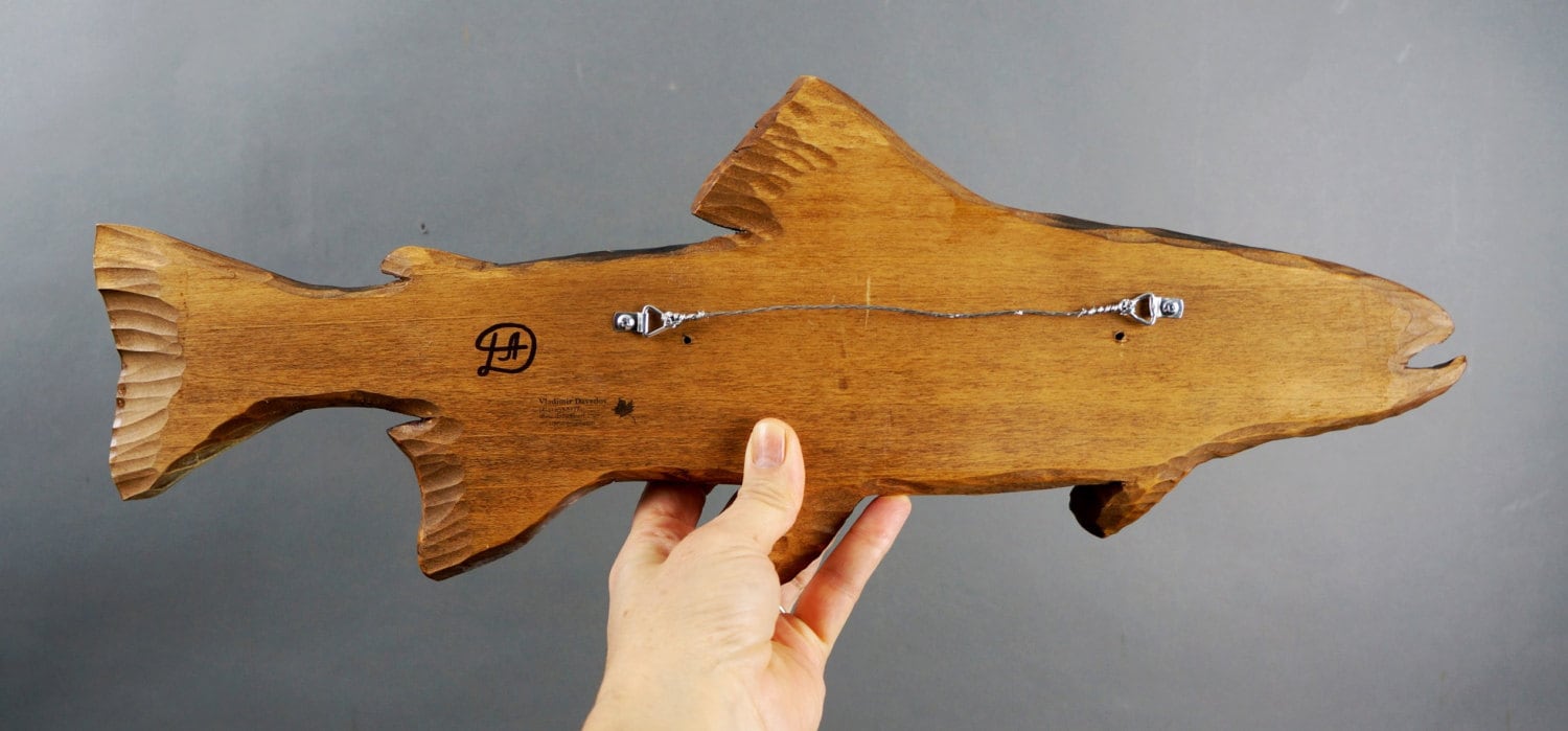 Wood Carved Fish Brook Trout Carved Fishing Gift by Vladimir Davydov ...