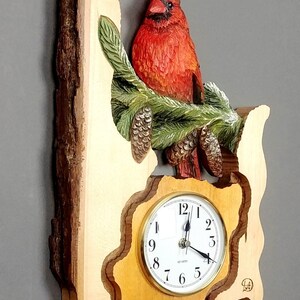 Wooden Realistic Red Cardinal With Clock, Gift Hand Carved Bird for ...