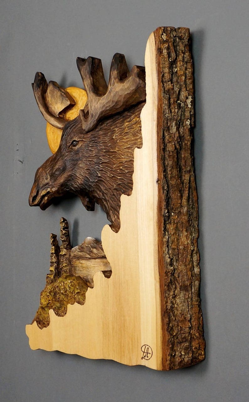 Anniversary Gift Moose Carved on Wood Wood Carving for Cabin Hand Made ...