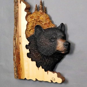 Black Bear,wooden Carving,handmade,rustic Paysage,unique Gift,wall Art ...