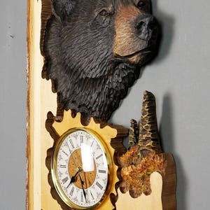 Wooden Clock Black Bear in Nature Handcarved in Tilia With Bark, Home ...