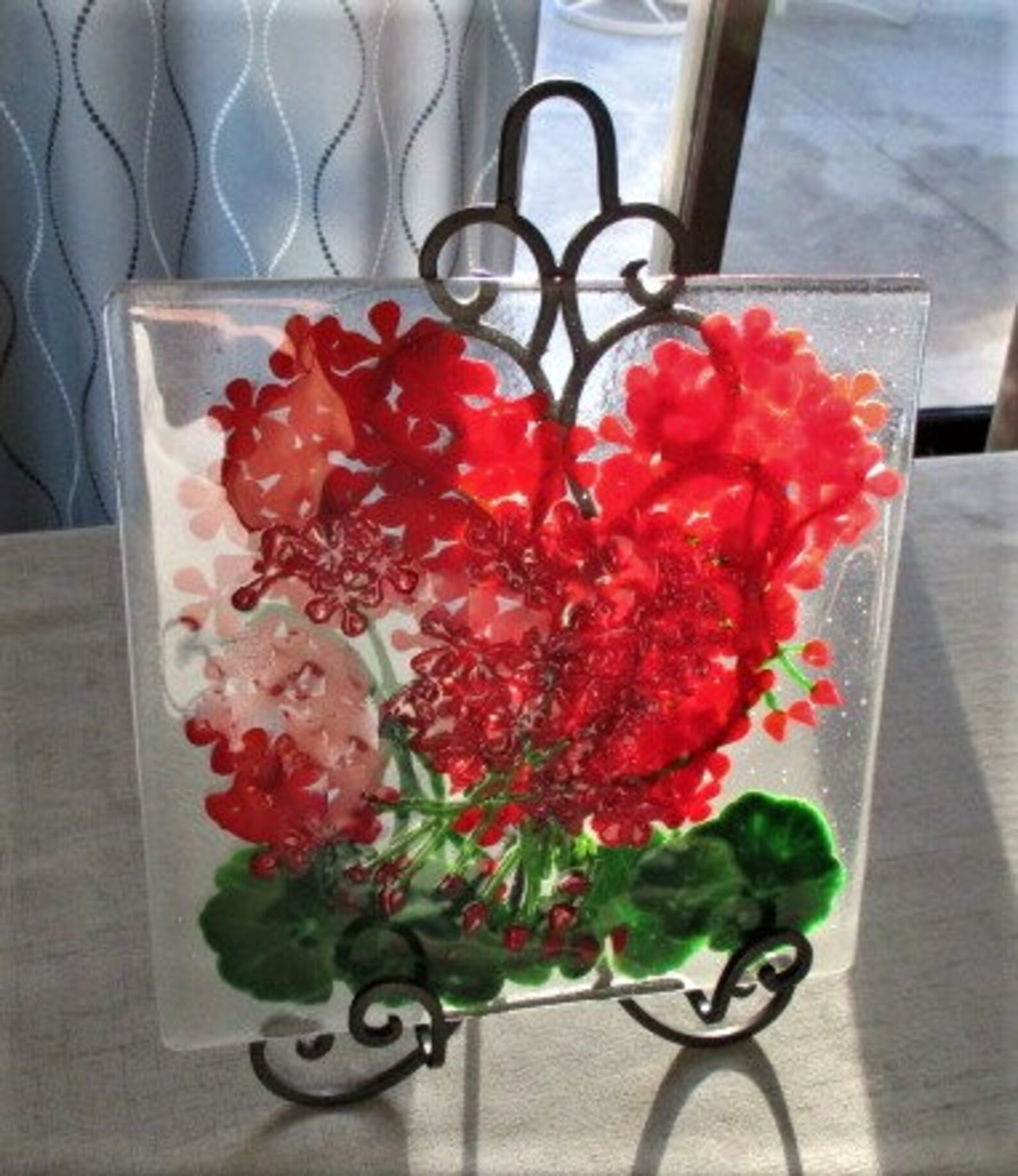 Fused Glass Geraniums in a Heavenly Cloud | Etsy
