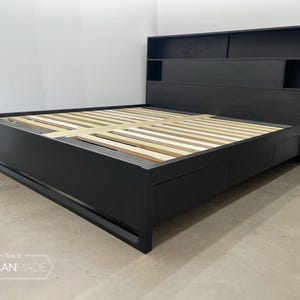 Oxidized Black Walnut Platform Bed With Storage Headboard & Drawers - Etsy