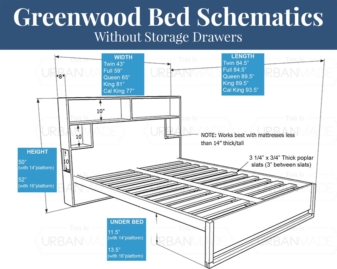 Platform Bed in Walnut Queen Bed King Bed Underbed Storage | Etsy