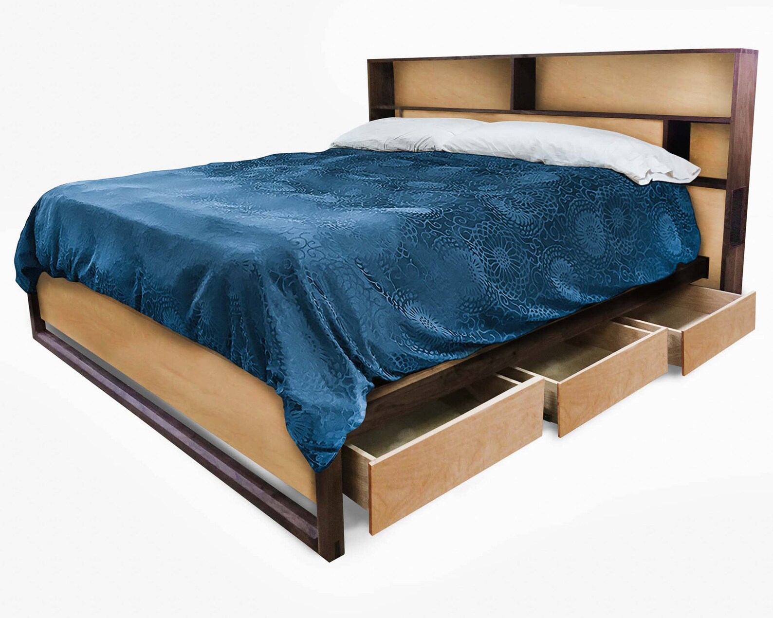 Maple Bed With Headboard Storage and Charging Bed With | Etsy