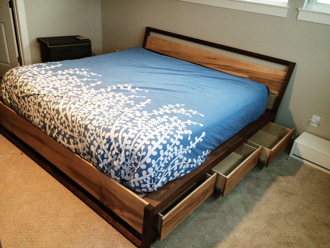Walnut and Figured Maple Storage Bed Platform Bed Slanted - Etsy Canada