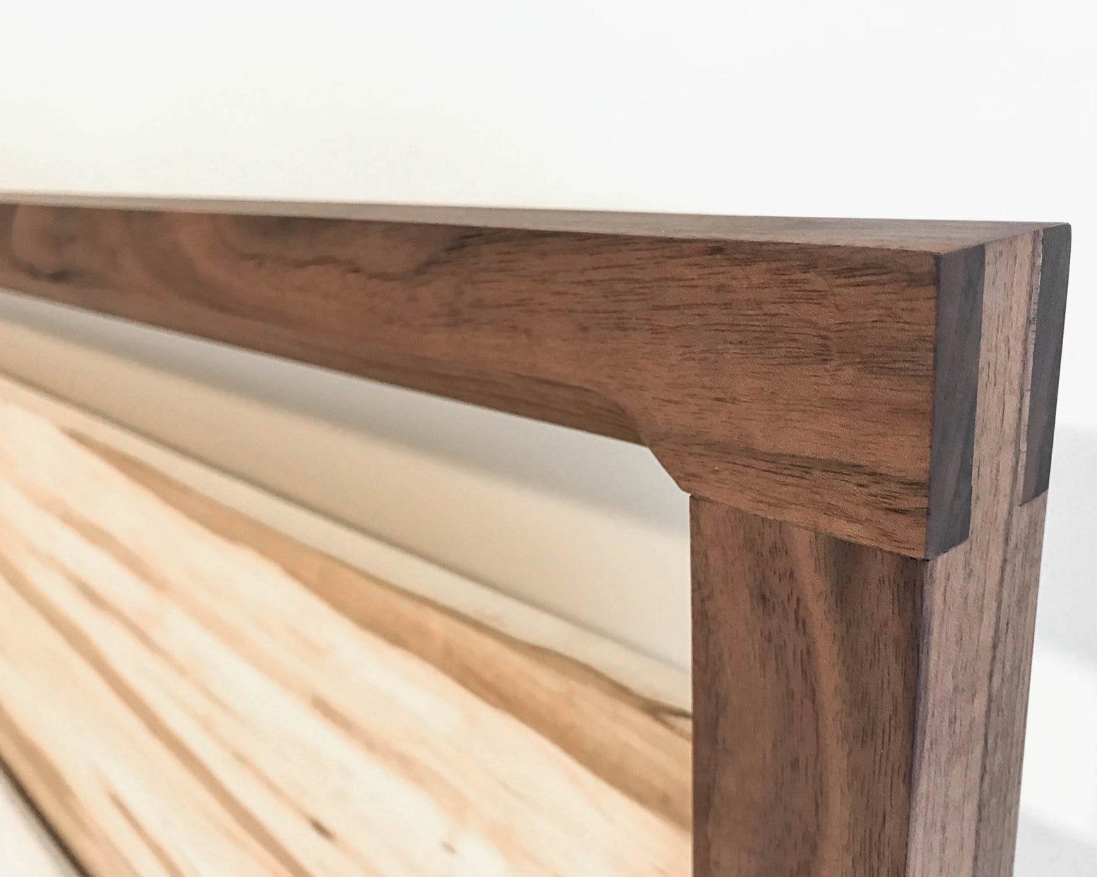 Maple & Walnut Platform Bed With Storage Slanted Headboard | Etsy