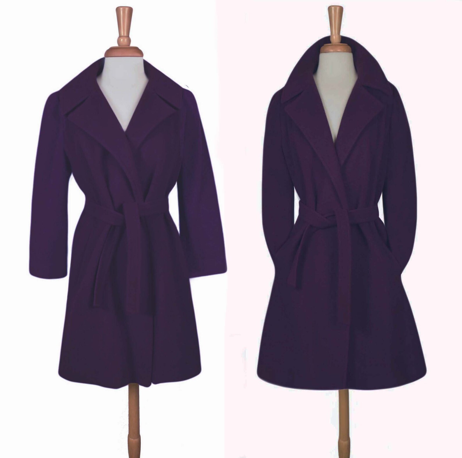 Womens Vintage Wool Coat | Purple Wool Coat | 70s Coat | Chic Belted ...
