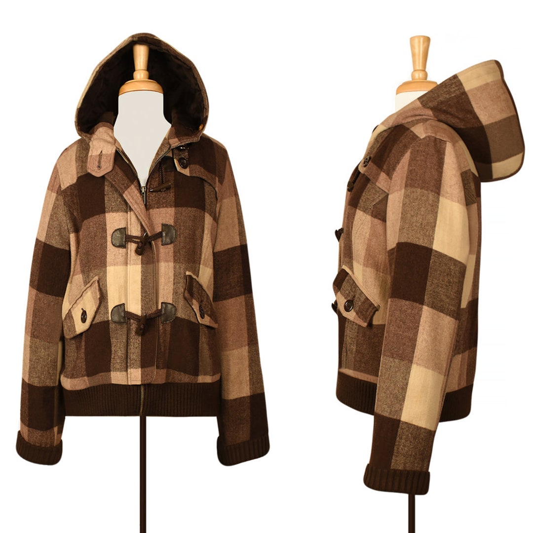 Womens Hoodie- Parka Jacket- Parka Coat- Wool Hoodie- Plaid Hoodie ...