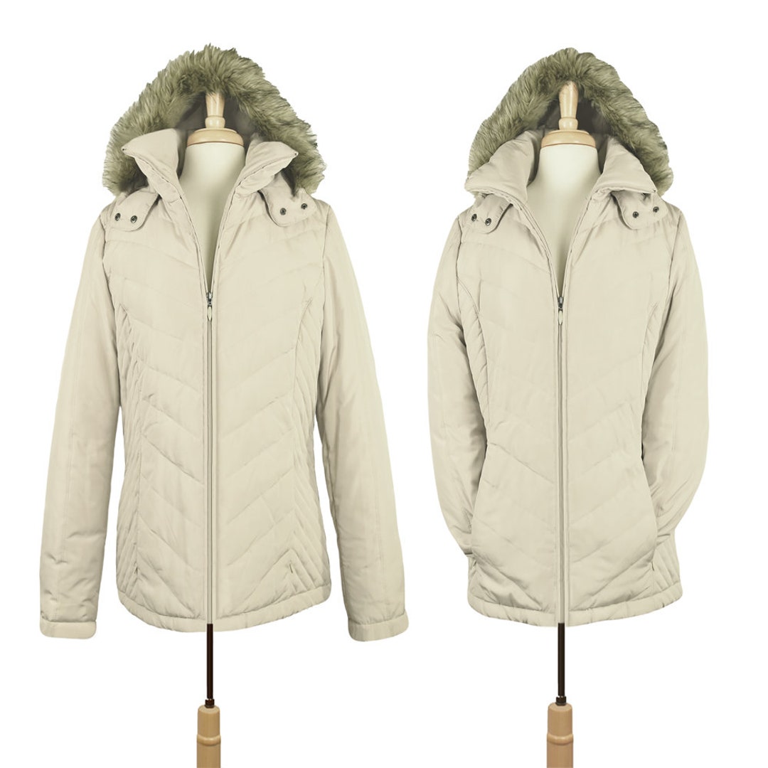 Womens White Down Coat- White Puffer Jacket With Fur Hood- IB Diffusion ...