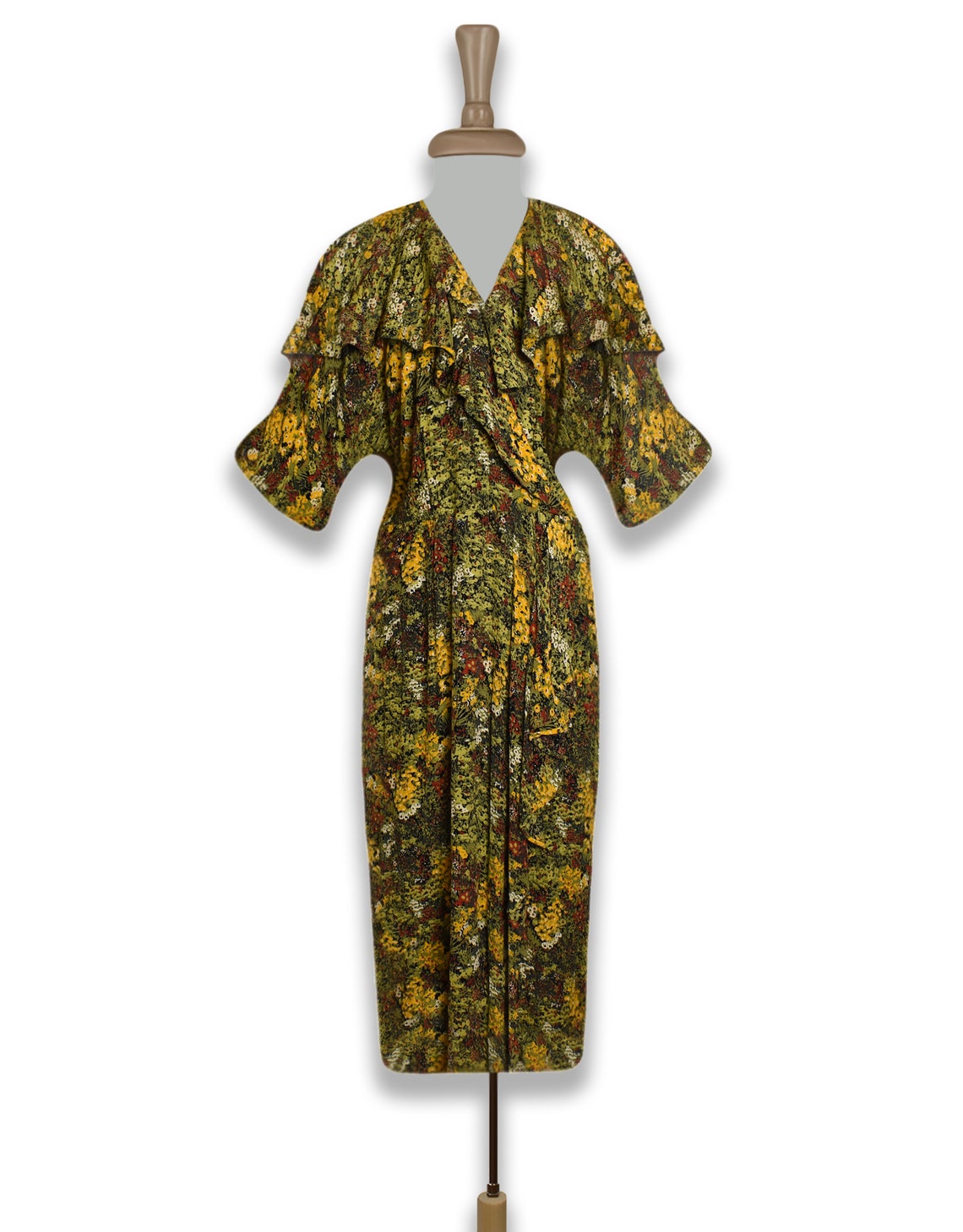 Vintage Dress- Ruffle Dress- Midi Dress- Floral Dress- Ruffle Collar ...