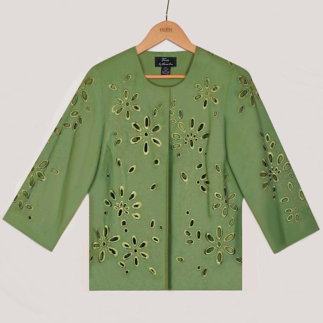 Green Linen Jacket- Embroidered Linen Top- Short Linen Jacket- Olive ...