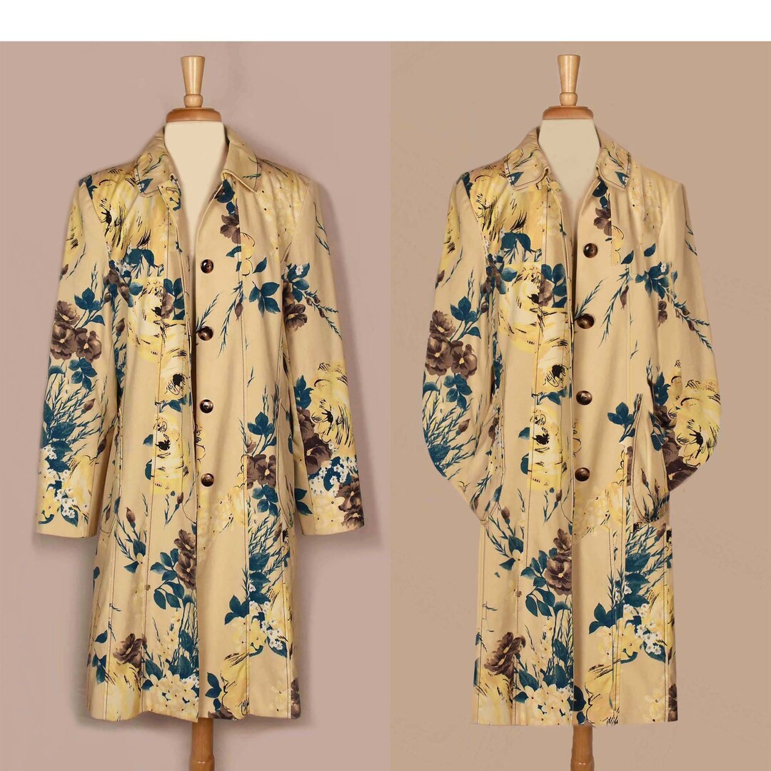 Women's Floral Coat- Long Floral Coat- Cotton Overcoat- Size XL Flower ...