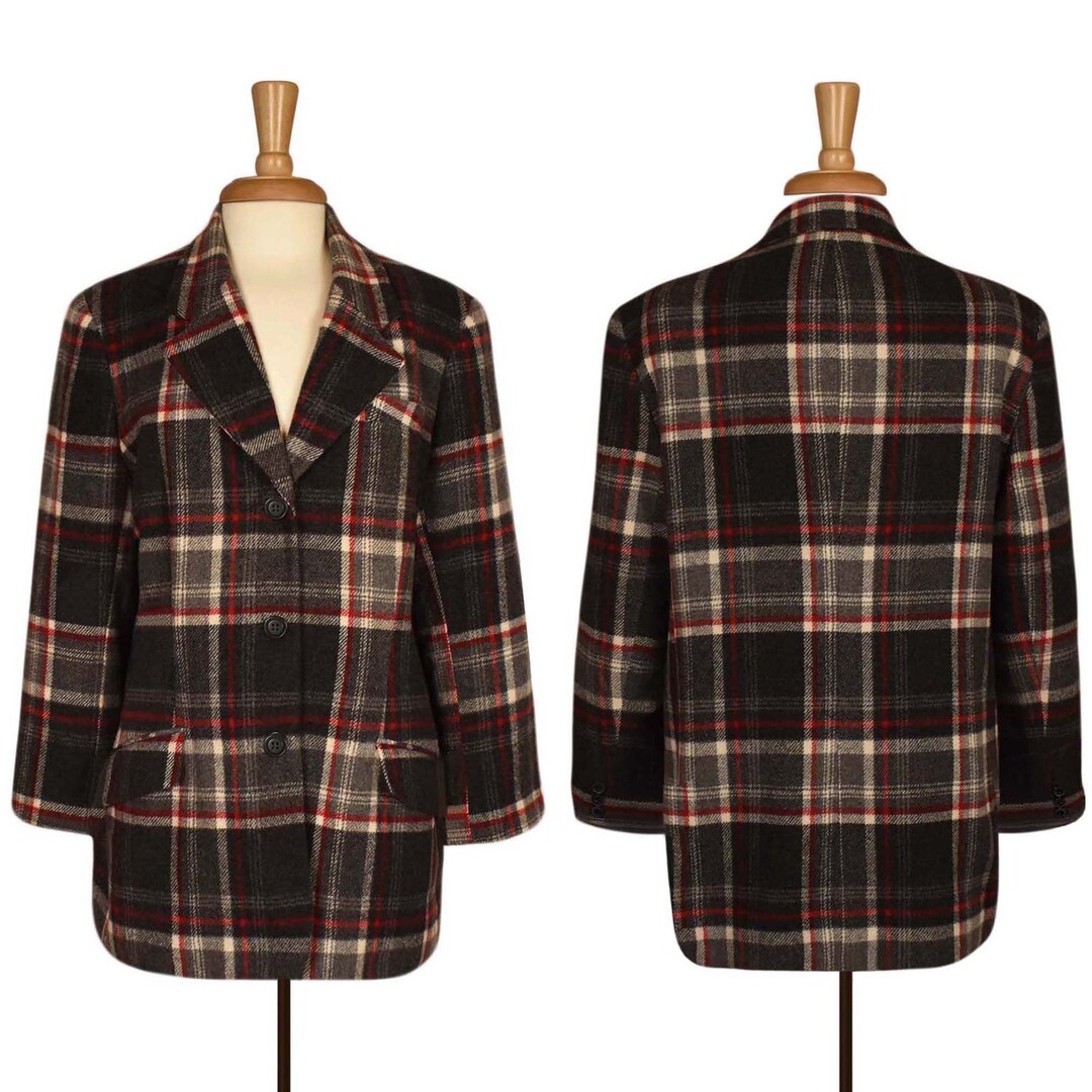 Vintage White Stag Jacket- Womens Plaid Jacket- Plaid Grey Jacket ...